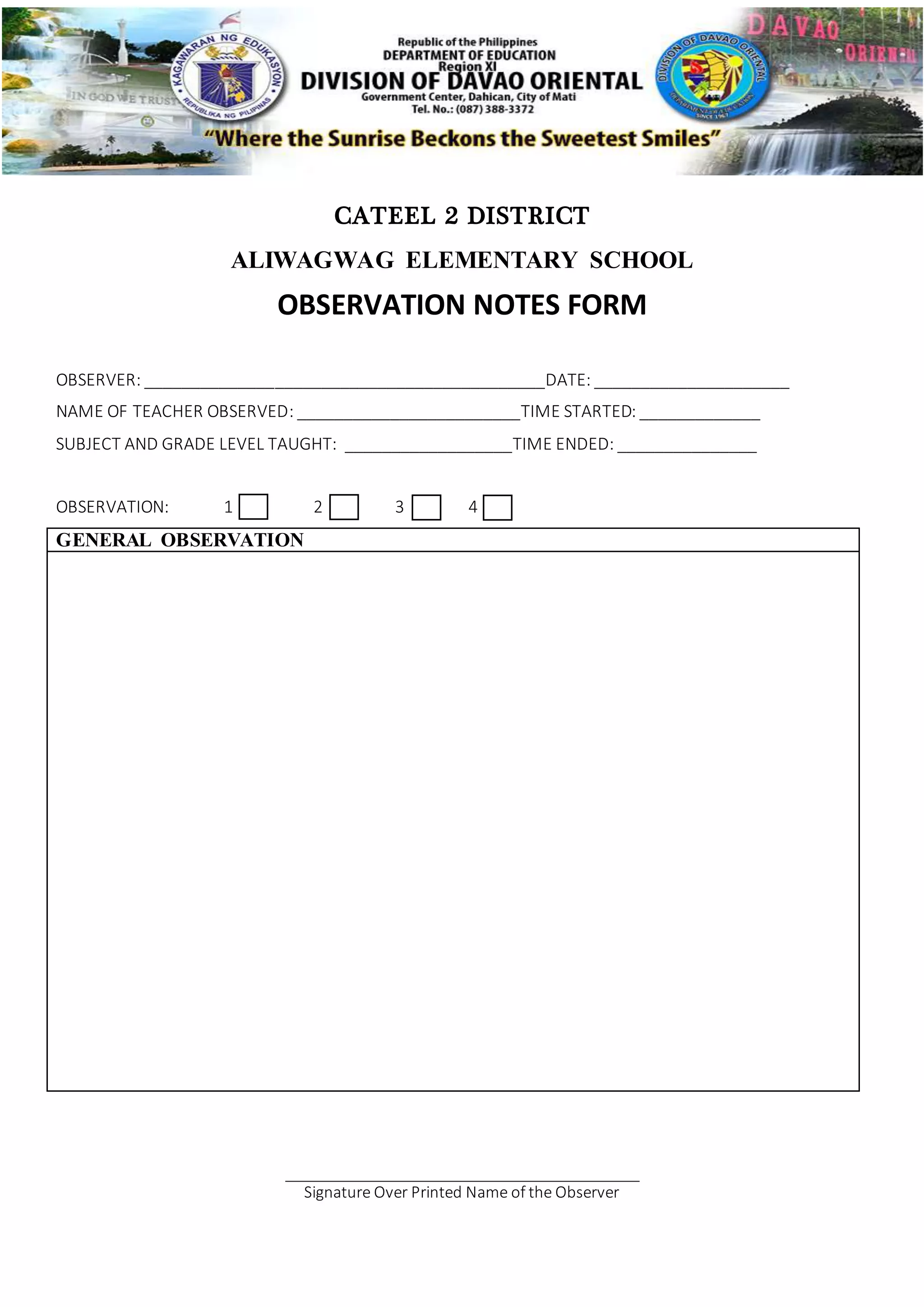 Observation notes form | DOCX