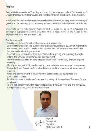 Observation of Teaching and Learning Procedure for Internal Staff | PDF ...