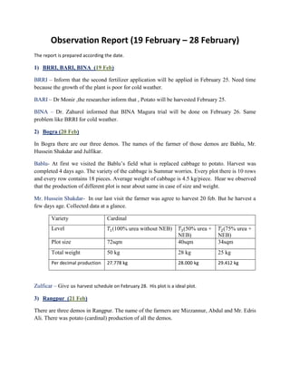 Observation report (19 february – 28 february) | DOCX | Agriculture ...