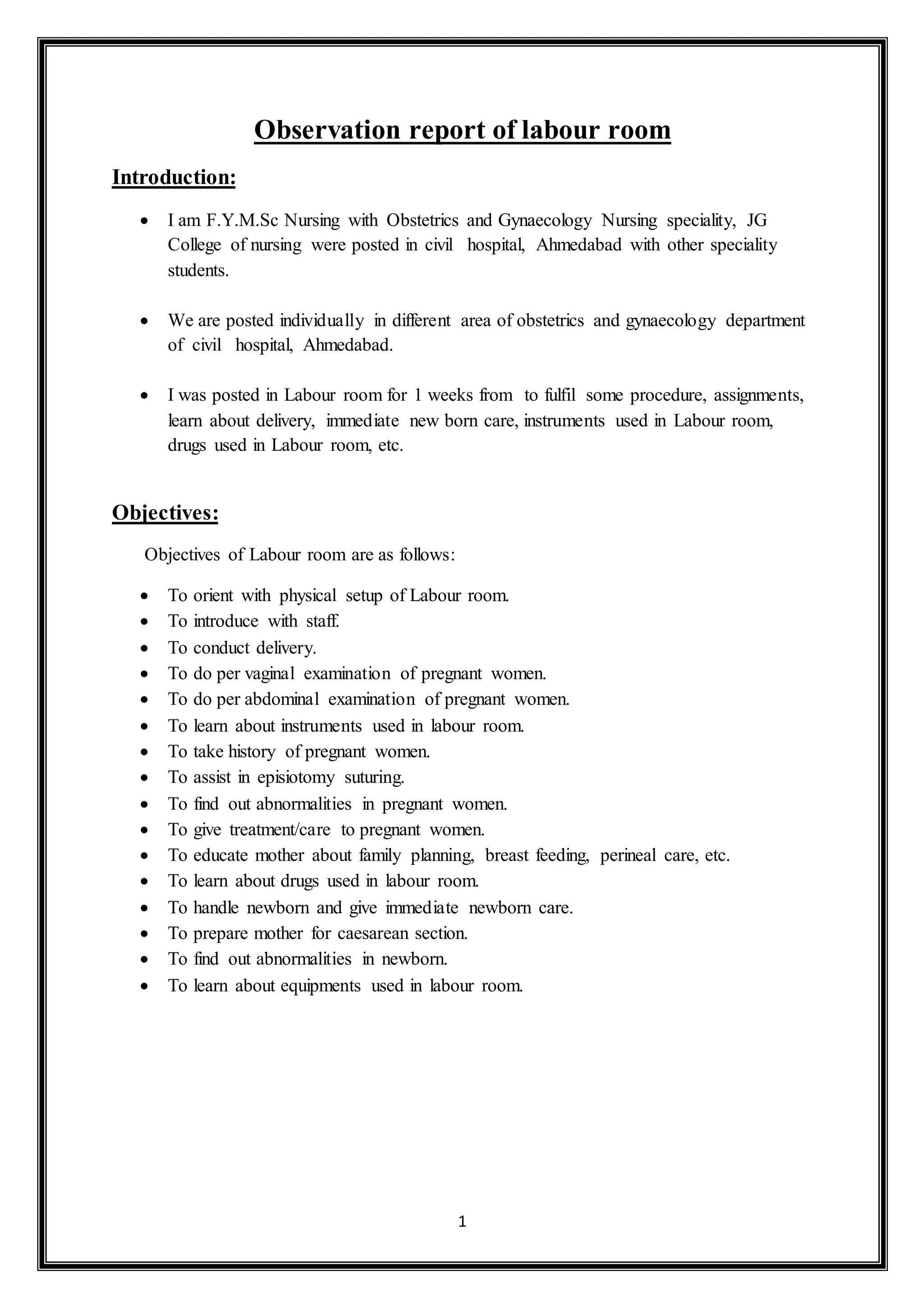 Observation report of labour room word File | DOCX