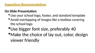Observations and Recommendations during Presentations | PPTX