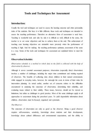 Tools and Techniques for Assessment | DOCX