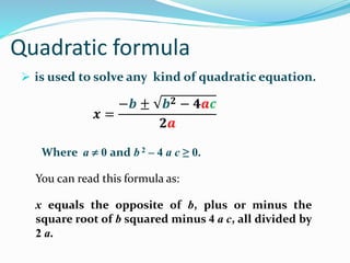 solving quadratic equations using quadratic formula | PPT