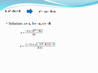solving quadratic equations using quadratic formula | PPTX