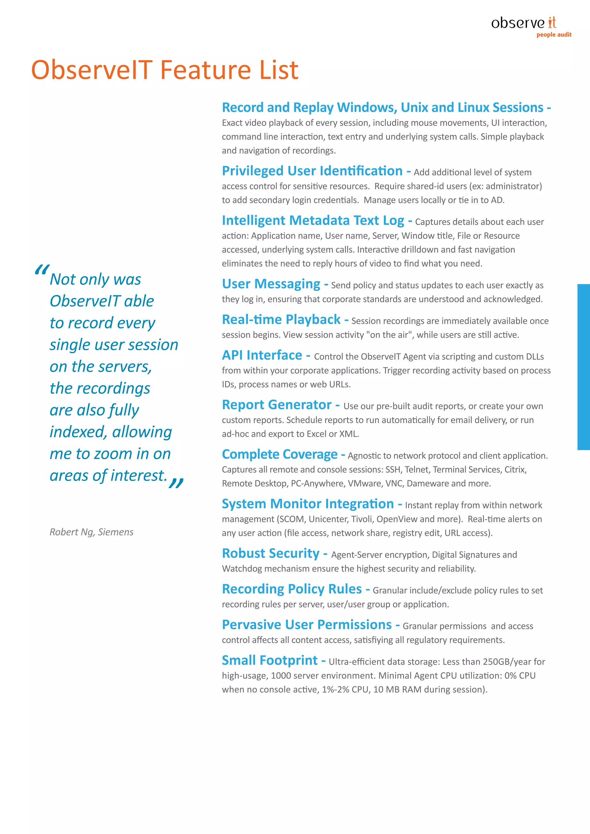 ObserveIT Remote Access Session Recorder - Product Brochure | PDF | Computing | Technology ...