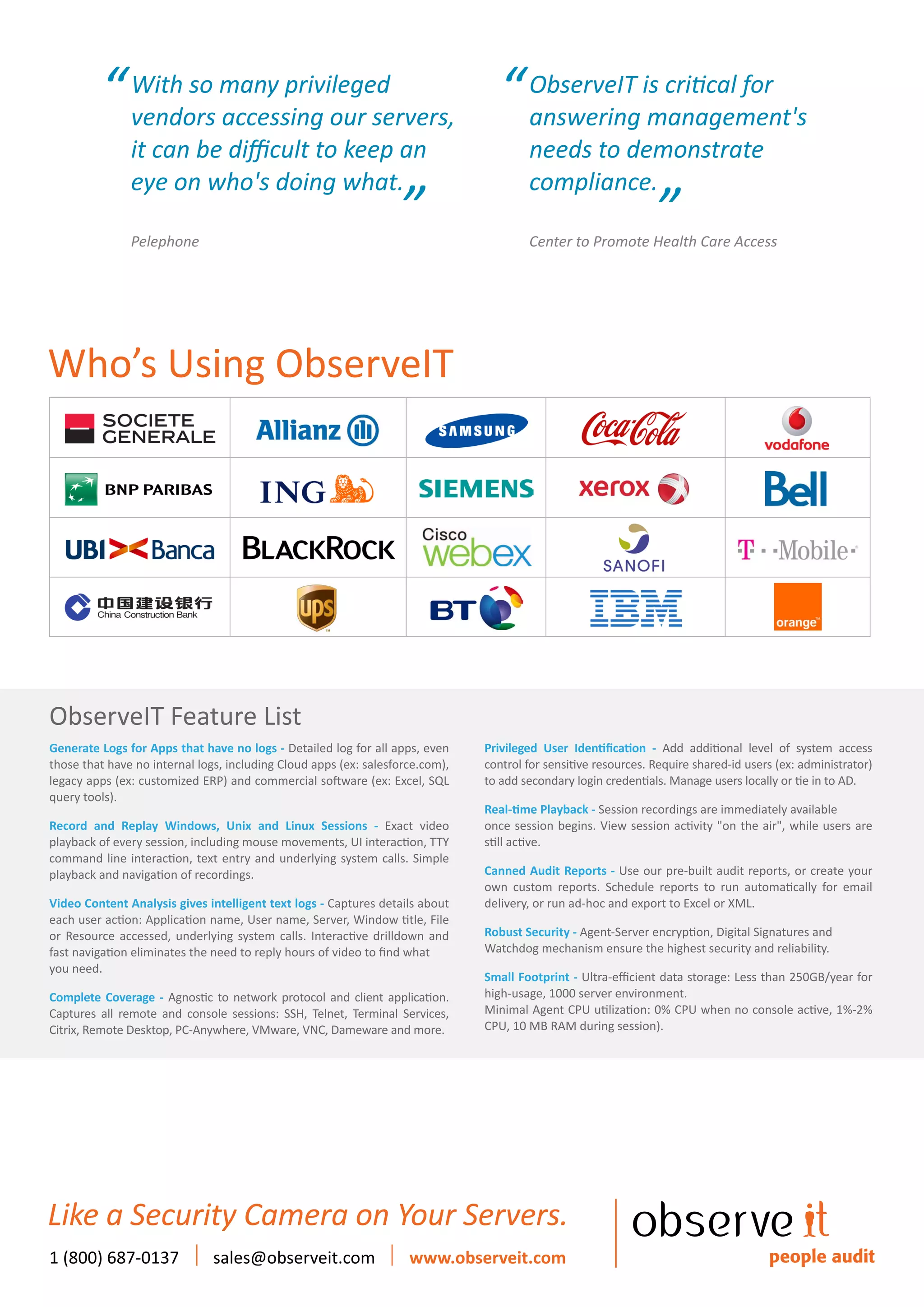 ObserveIT Brochure - Like a Security Camera on your Servers | PDF