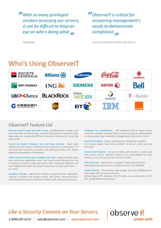 ObserveIT Brochure - Like a Security Camera on your Servers | PDF
