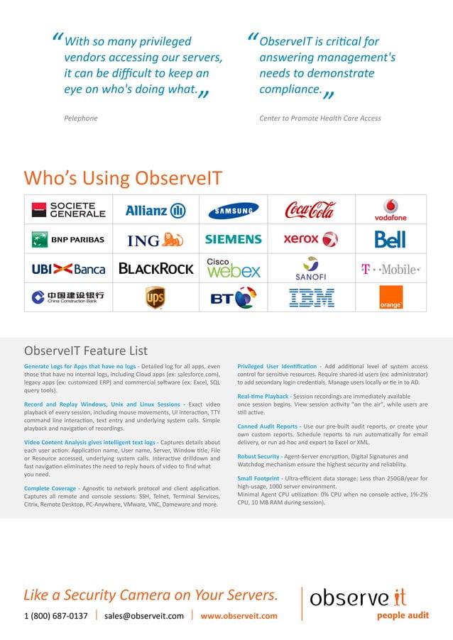ObserveIT Brochure - Like a Security Camera on your Servers | PDF