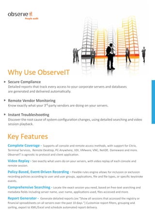 ObserveIT Remote Access Session Recorder - Product Datasheet | PDF