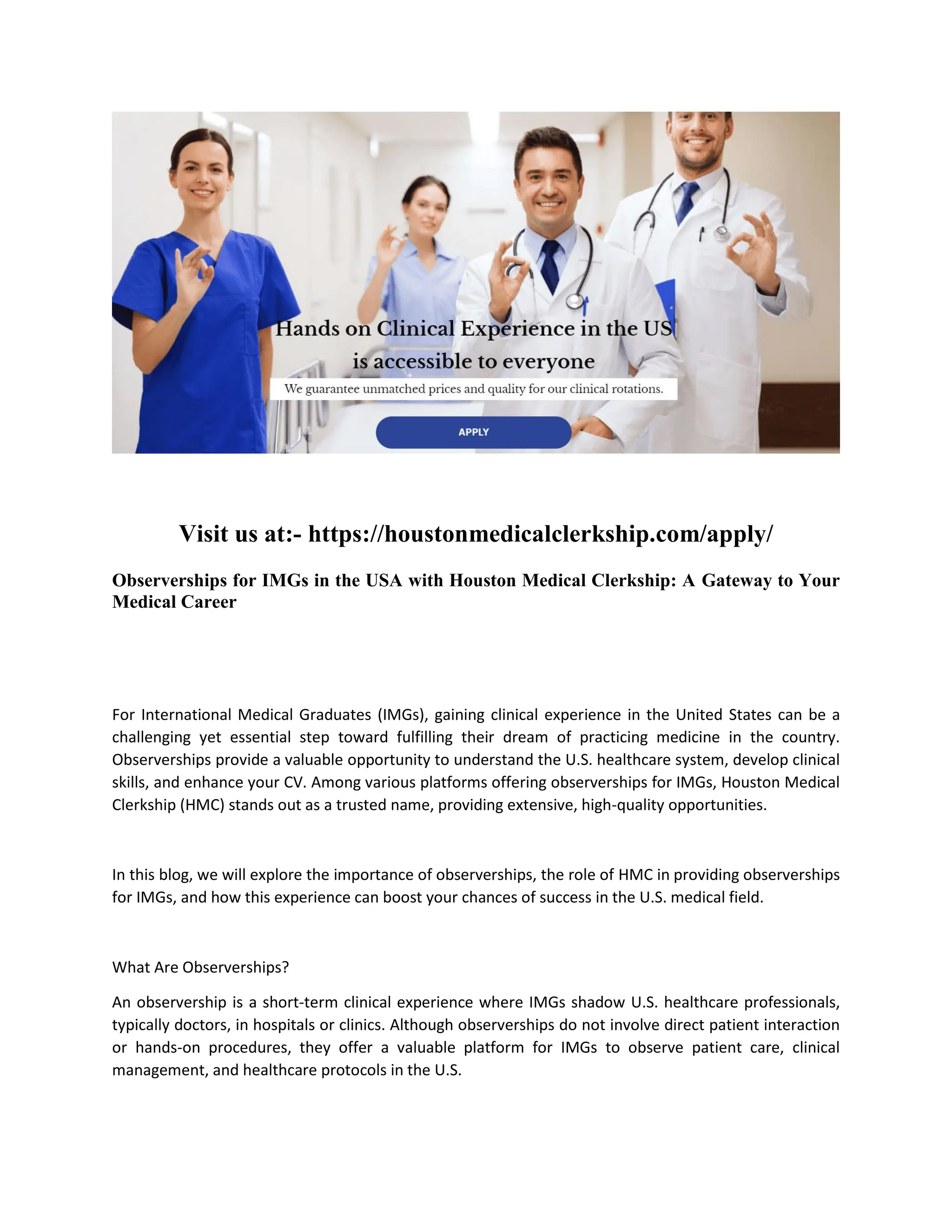 Observerships for IMGs in the USA with Houston Medical Clerkship.pdf
