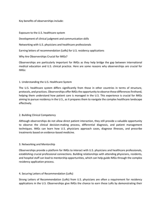 Observerships for IMGs in the USA with Houston Medical Clerkship.pdf ...