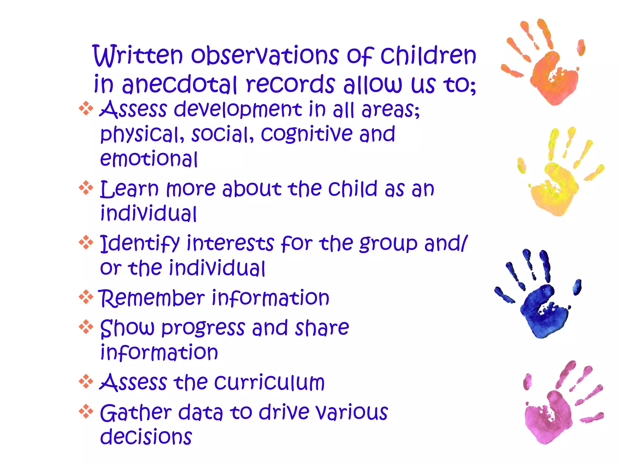 Observing Children and Writing Anecdotal Records | PPT