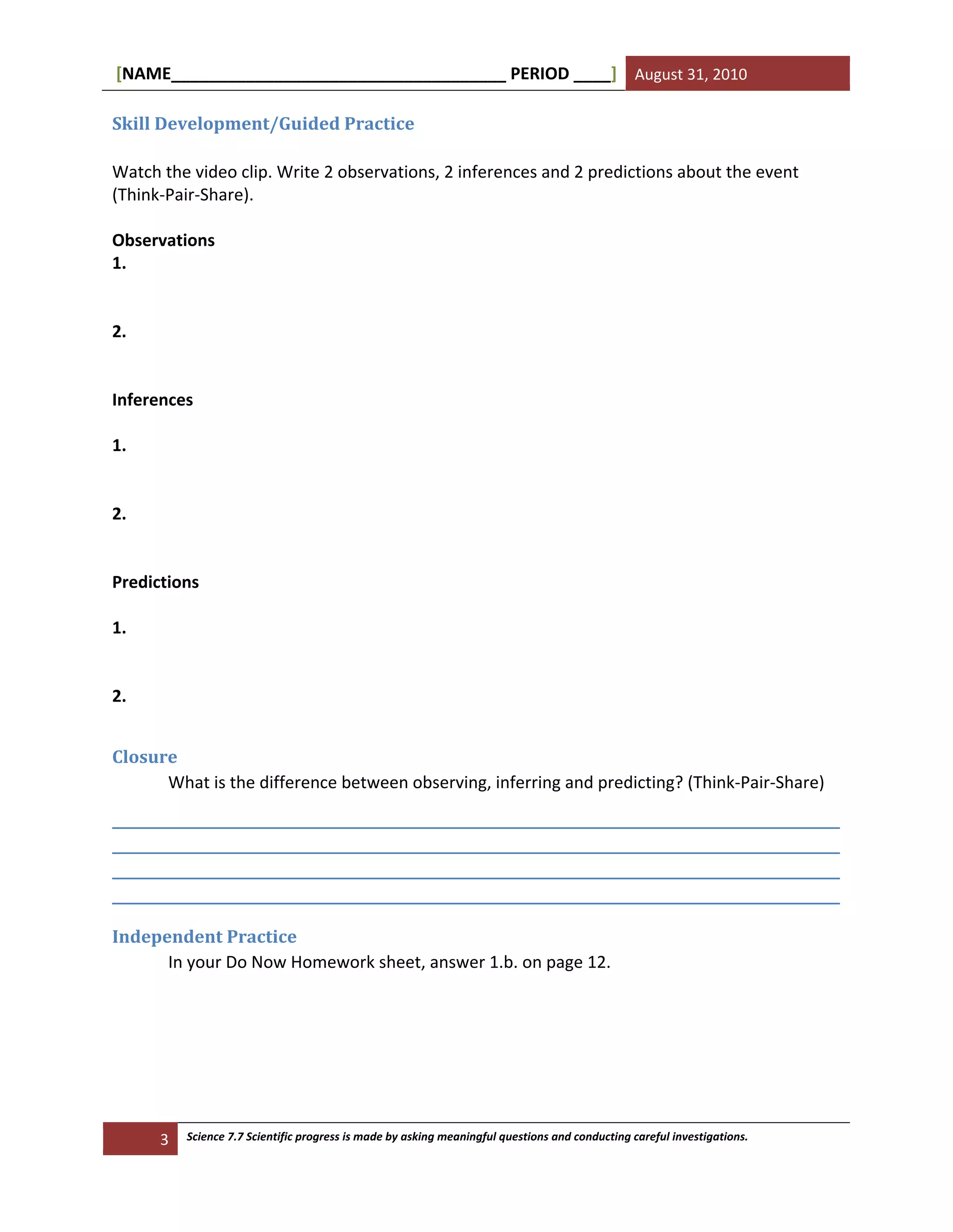 Observing, inferring, predicting handout | PDF