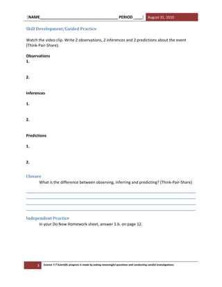 Observing, inferring, predicting handout | PDF | Science