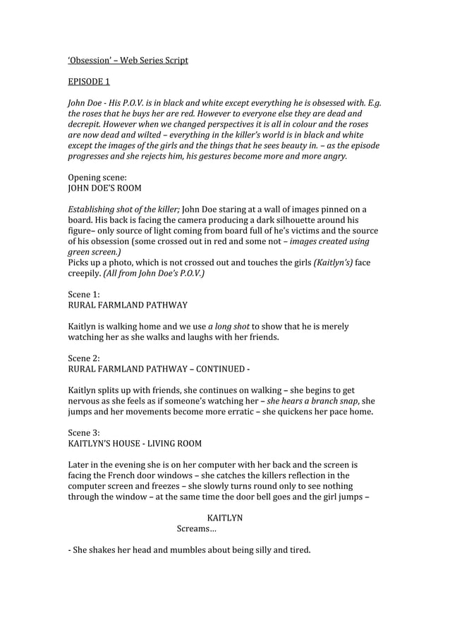 ‘Obsession’ – Web Series Script | PDF
