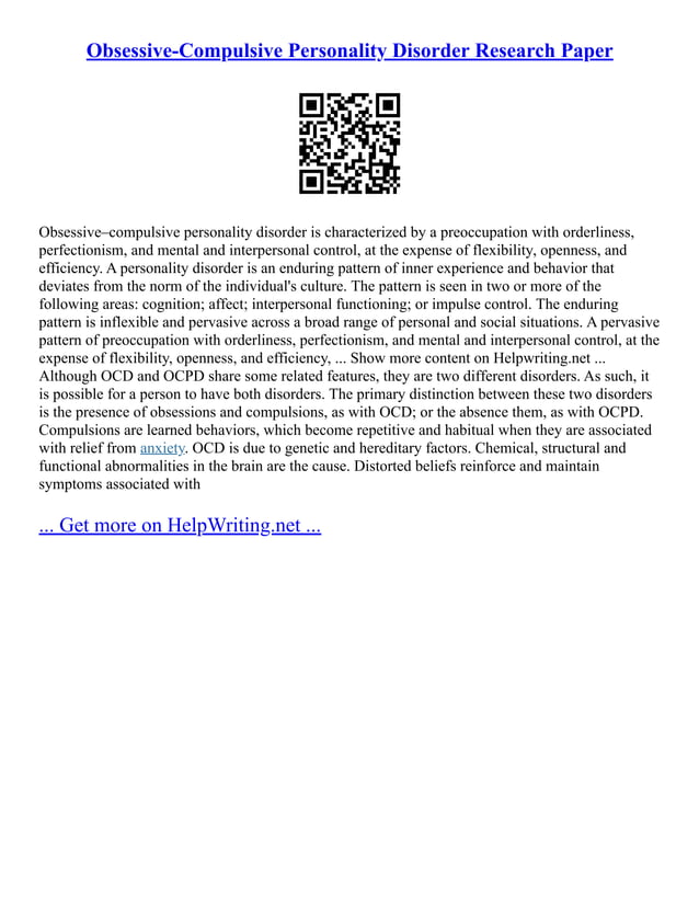 Obsessive-Compulsive Personality Disorder Research Paper | PDF