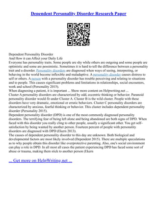 Obsessive-Compulsive Personality Disorder Research Paper | PDF