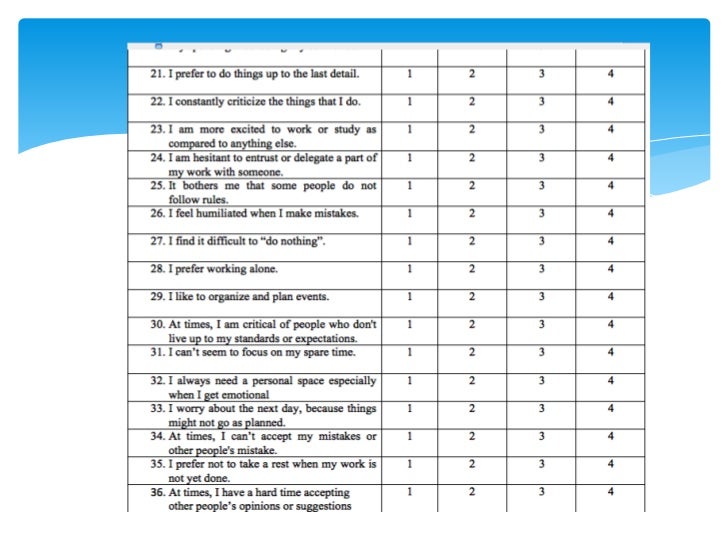 Obsessive compulsive personality scale