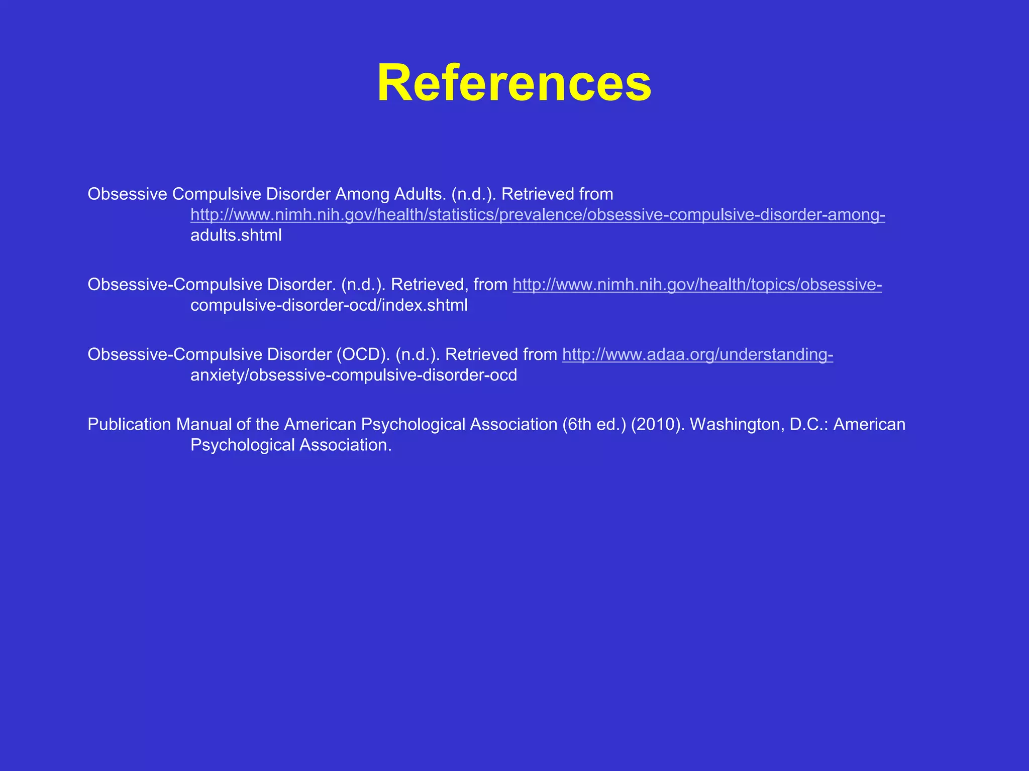 Obsessive Compulsive Disorder Project | PPTX