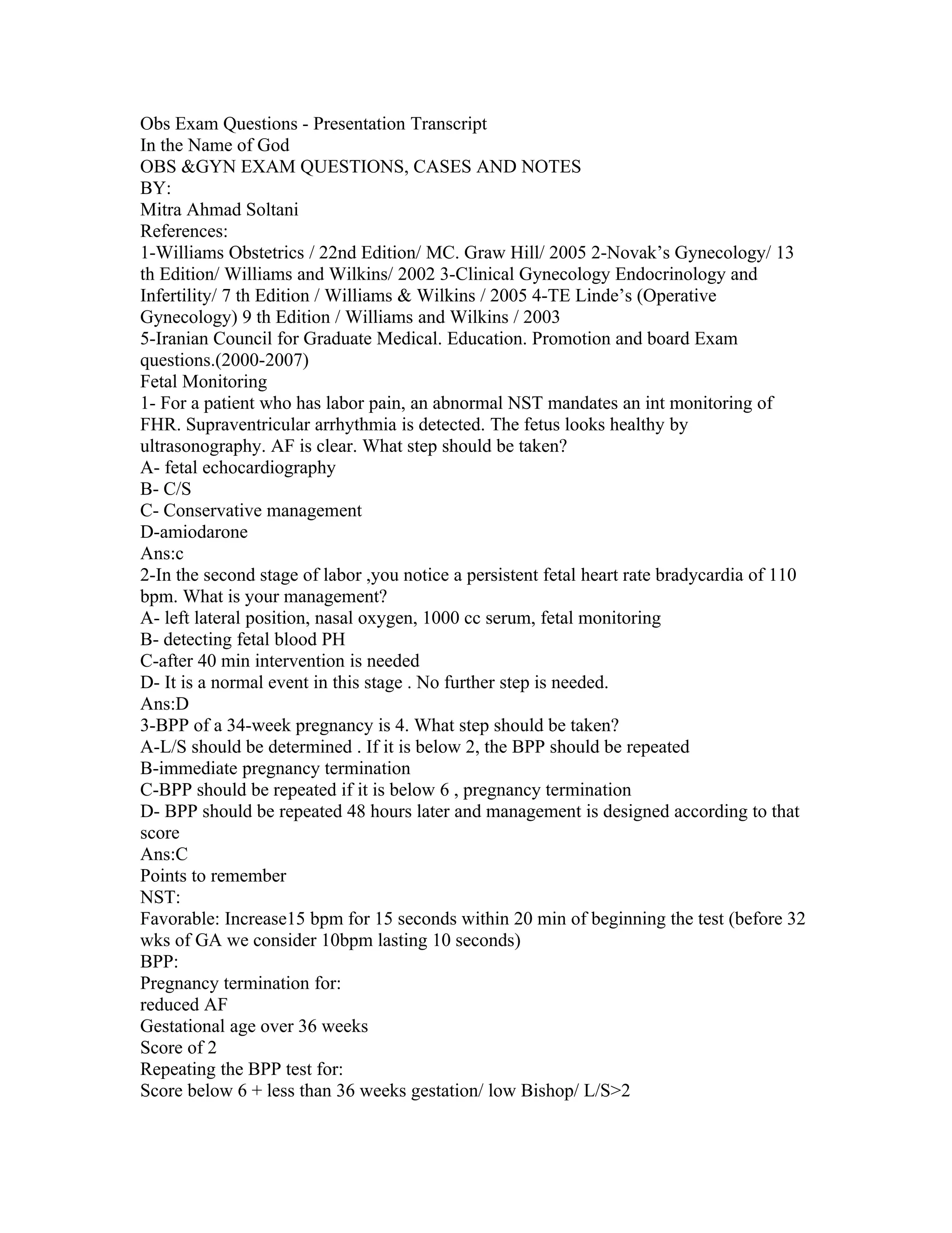 Obs Exam Questions | DOC