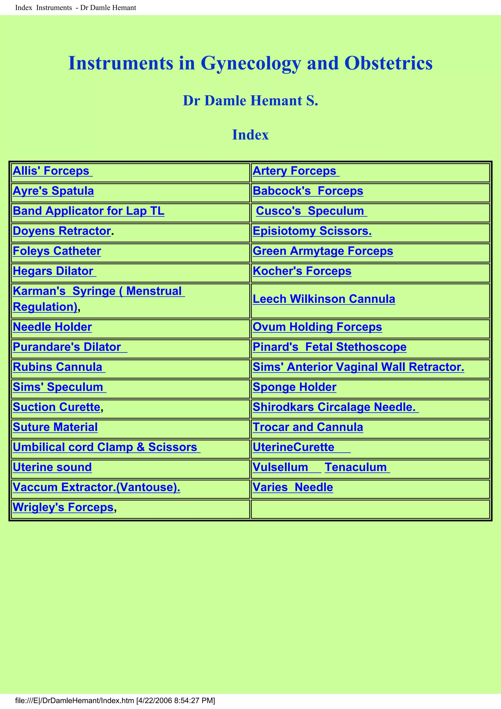 Instruments used in OBG Nursing | PDF