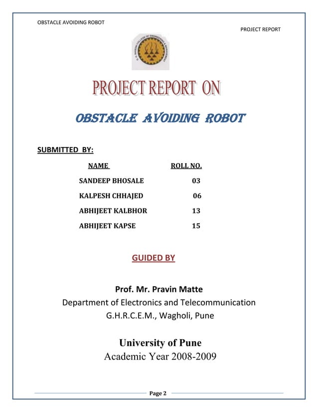 Obstacle Avoiding Robot Report Robot23 | PDF