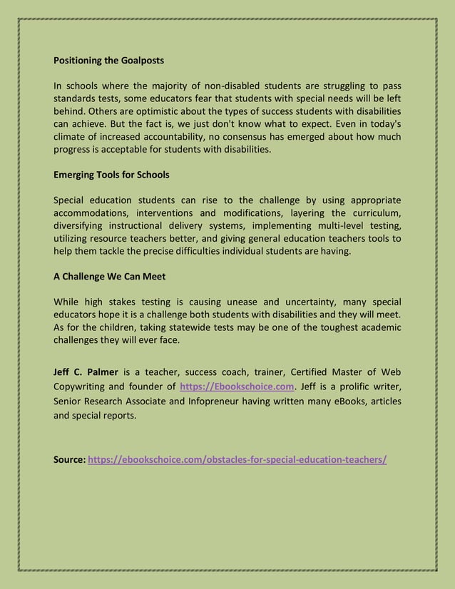 Obstacles for Special Education Teachers | PDF