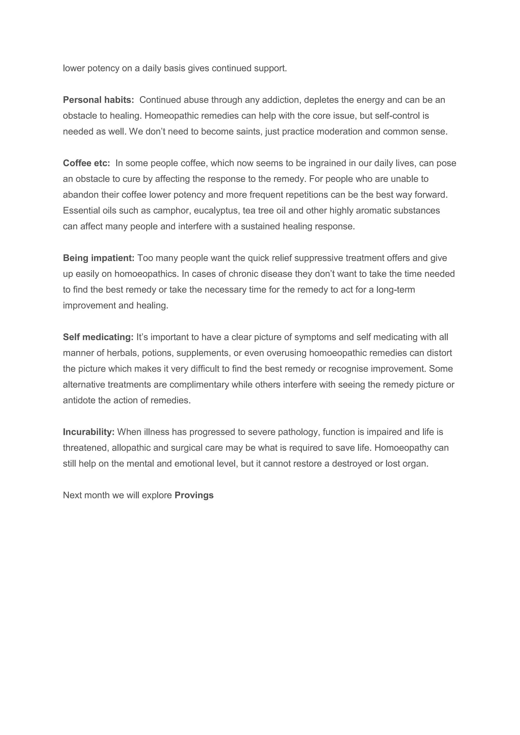 Understanding Homeopathy - Obstacles to Cure and Maintaining Causes | DOCX