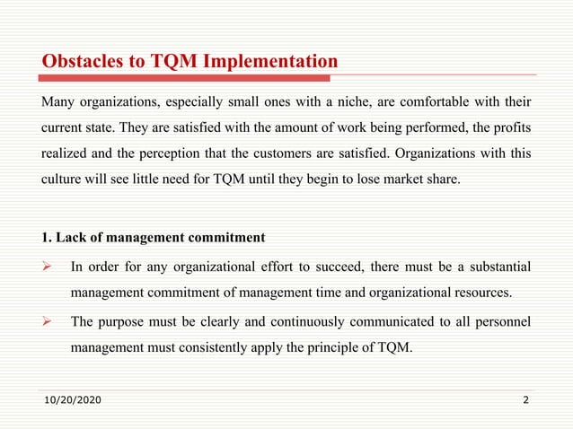 Obstacles to TQM Implementation | PDF | Business | Business and Finance