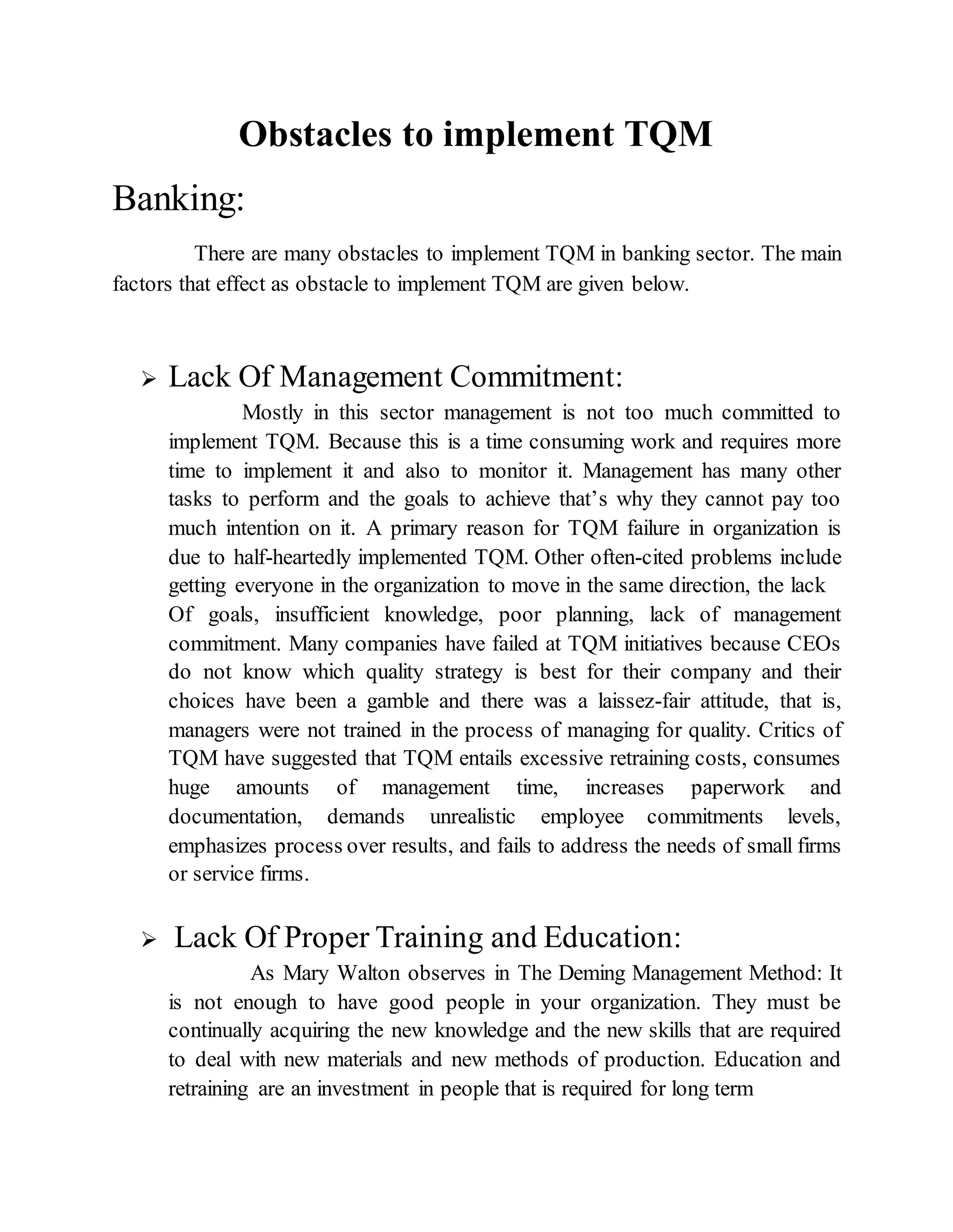 Obstacle to tqm | DOCX