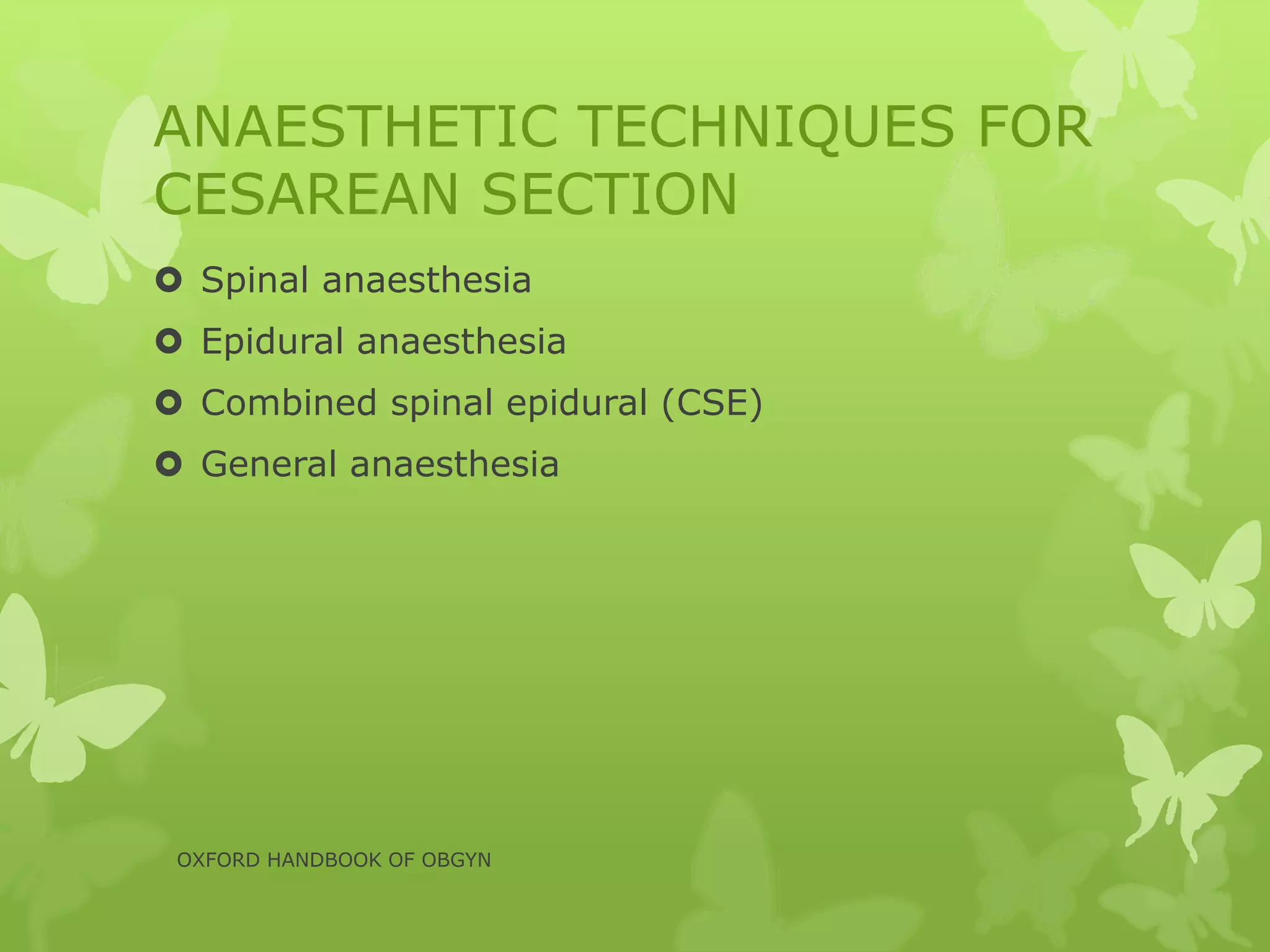 Obstetric anaesthesia and analgesia | PPTX