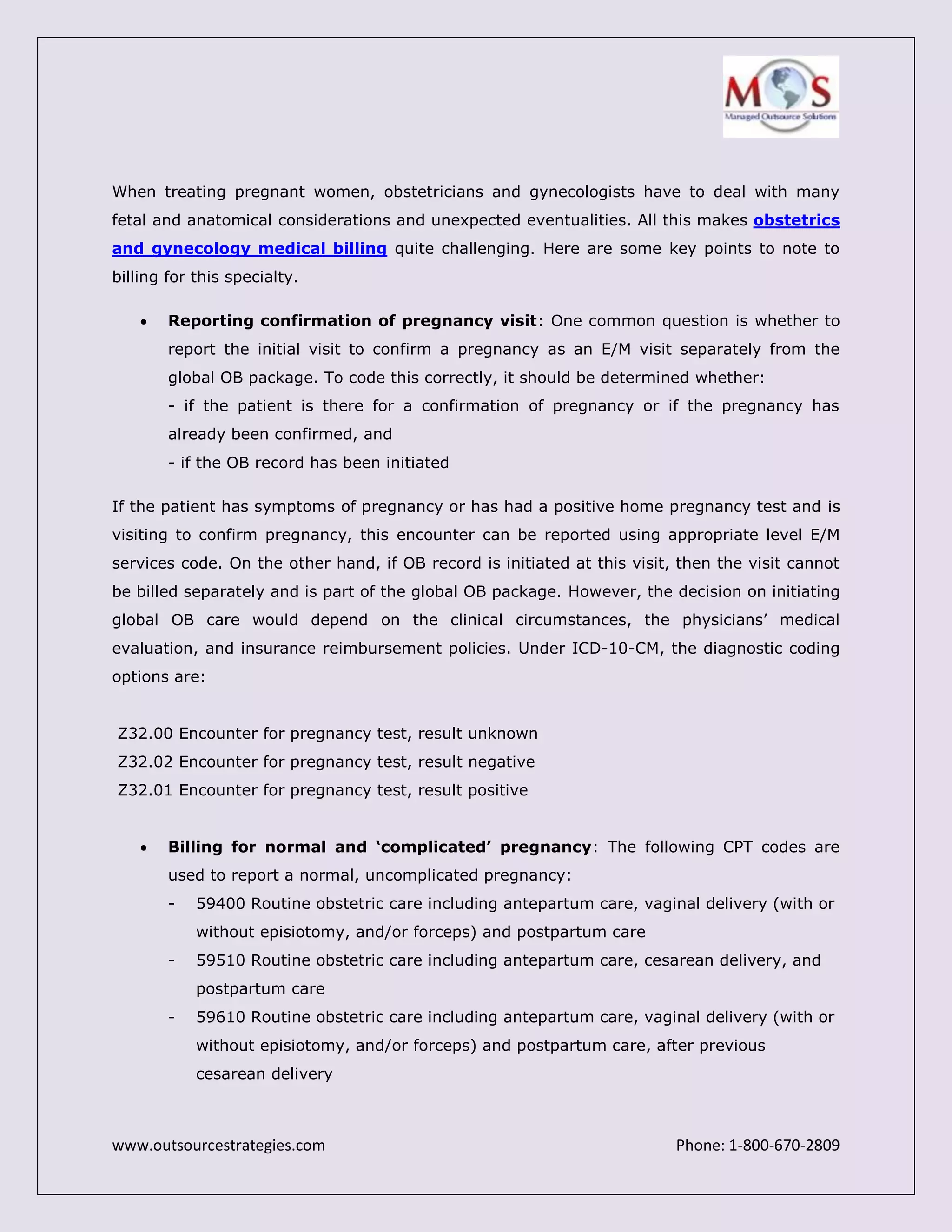 Obstetrics and Gynecology Medical Billing – Some Key Points | PDF