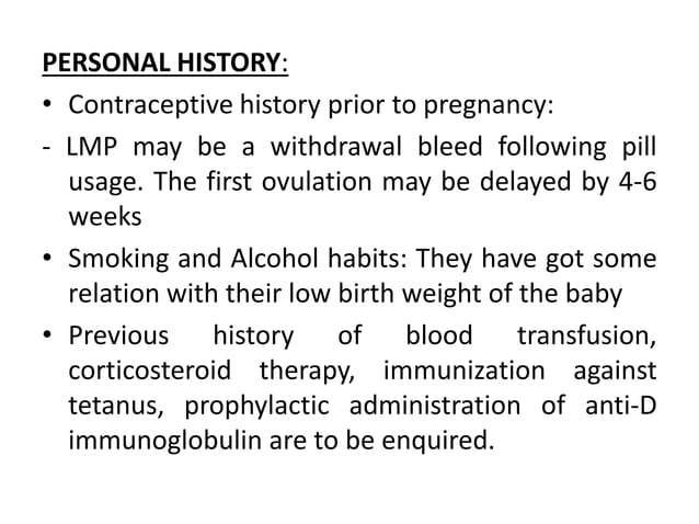 Obstetrics History taking/ Examination | PPTX | Pregnancy ...