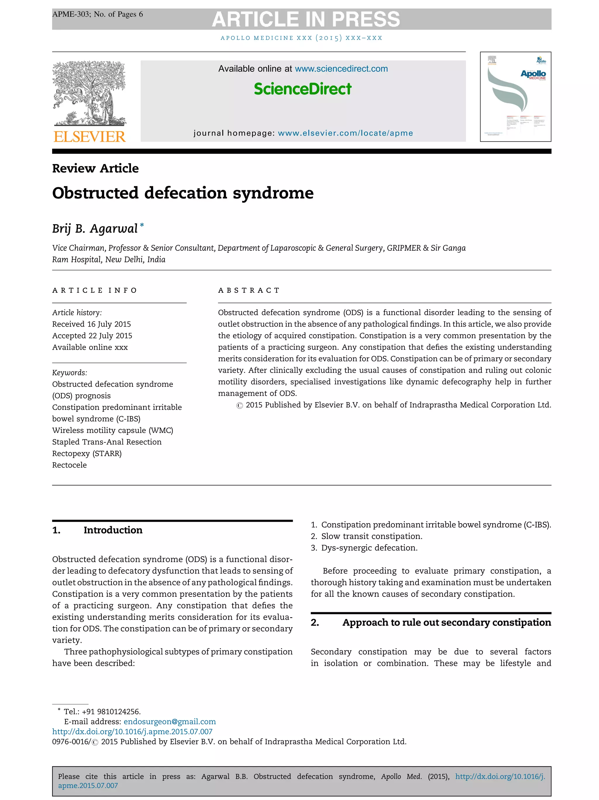 Obstructed defecation syndrome | PDF