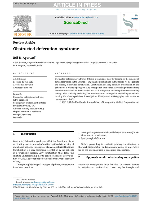 Obstructed defecation syndrome | PDF