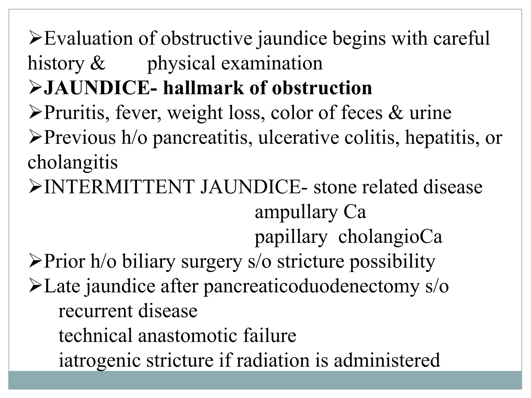 Obstructive jaundice: concerned investigations | PPTX