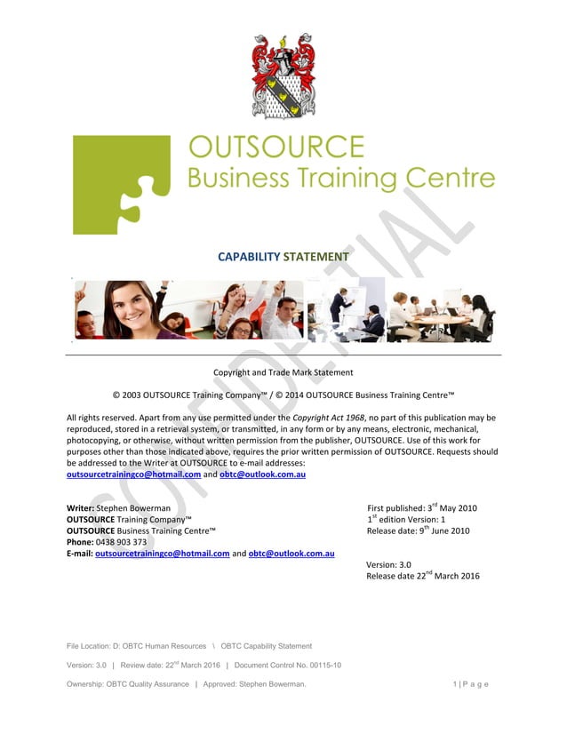 Obtc capability statement | PDF | Vocational Training | Careers