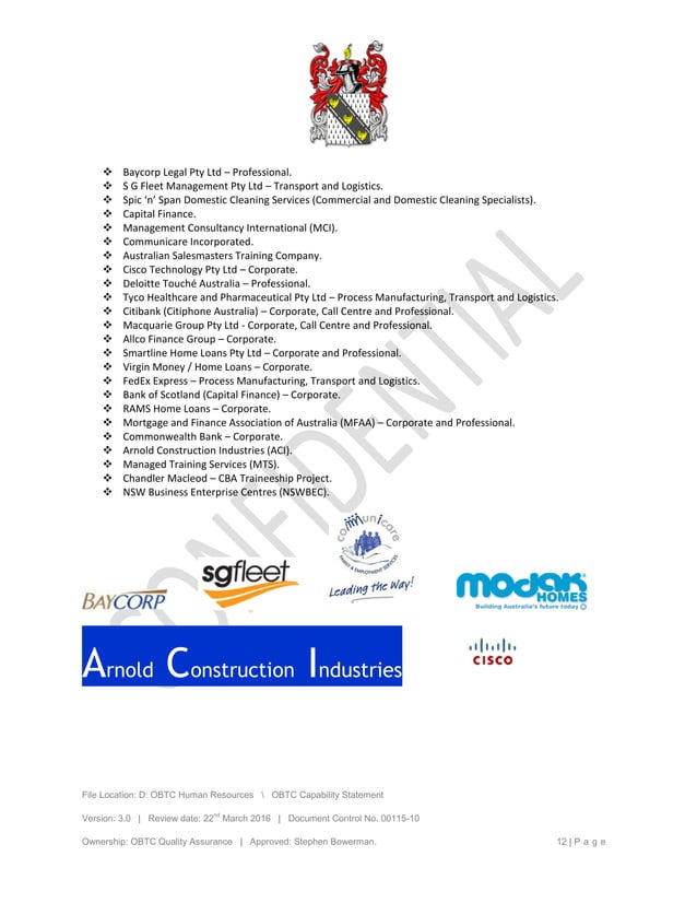 Obtc capability statement | PDF | Vocational Training | Careers