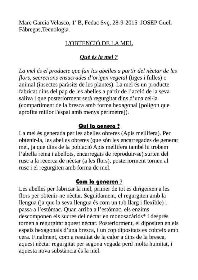 Obtenció de la mel | PDF