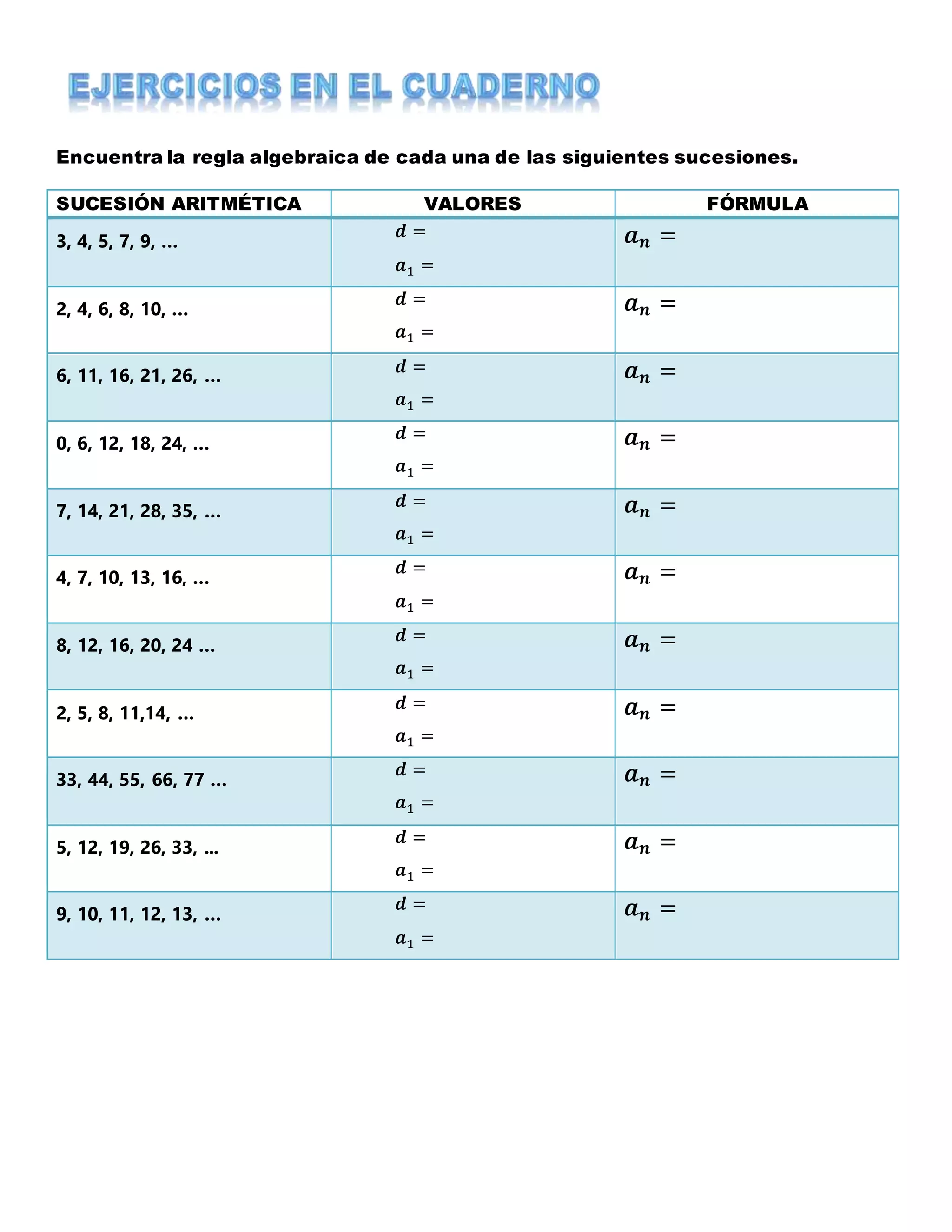 Obtención de la regla general de una sucesión aritmética | DOCX