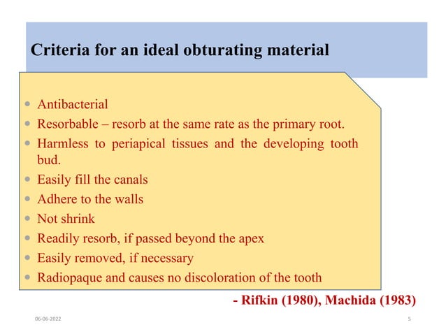 OBTURATING MATERIALS AND OBTURATION SYSTEMS IN PRIMARY TEETH | PPTX