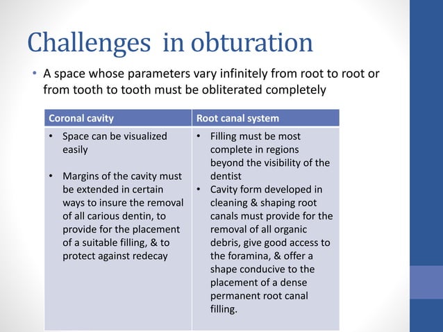 Root Canal Obturation general concepts principles | PPTX | Dental Health | Diseases and Conditions
