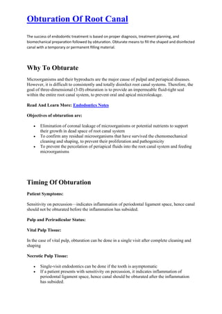 Obturation Of Root Canal Obturation Of Root Canal | PDF | Dental Health ...