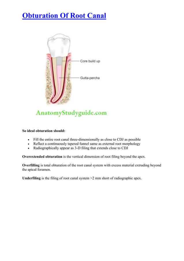 Obturation Of Root Canal Obturation Of Root Canal | PDF | Dental Health | Diseases and Conditions