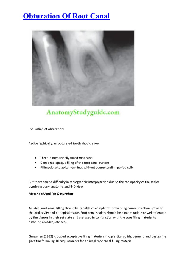 Obturation Of Root Canal Obturation Of Root Canal | PDF | Dental Health | Diseases and Conditions