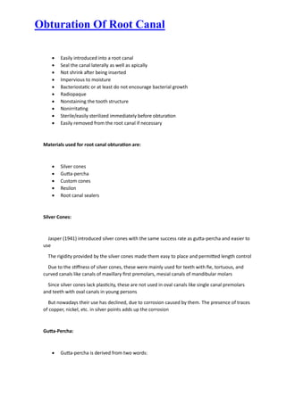 Obturation Of Root Canal Obturation Of Root Canal | PDF