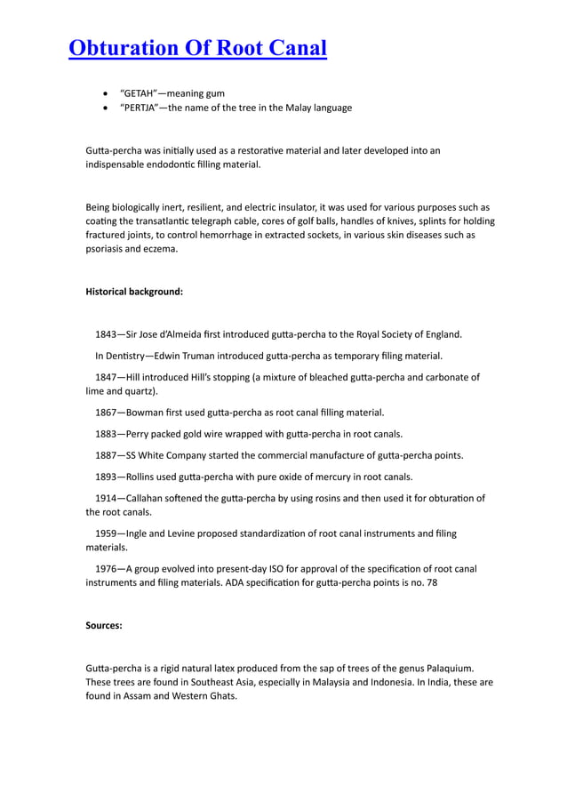 Obturation Of Root Canal Obturation Of Root Canal | PDF | Dental Health | Diseases and Conditions