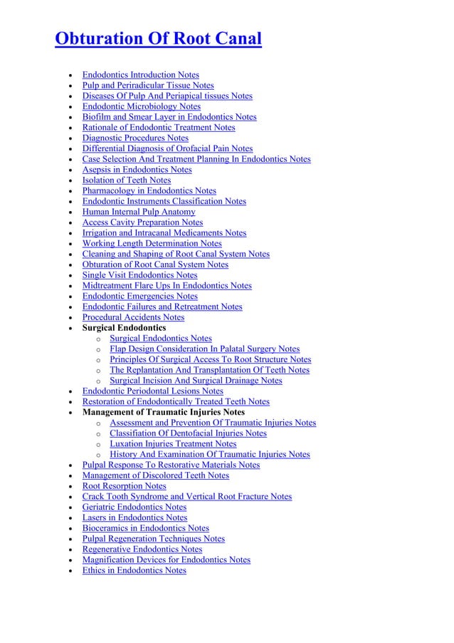Obturation Of Root Canal Obturation Of Root Canal | PDF | Dental Health | Diseases and Conditions