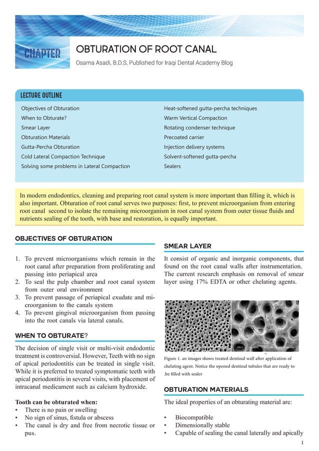 Obturation of Root Canal - An Endodontic Overview | PDF | Dental Health | Diseases and Conditions