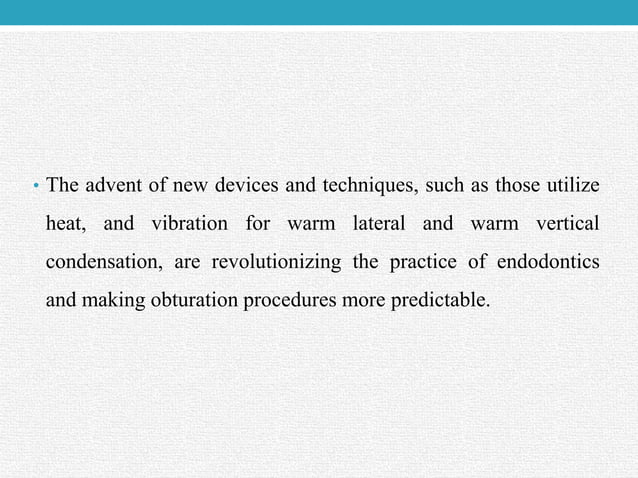Obturation technique | PPTX | Dental Health | Diseases and Conditions